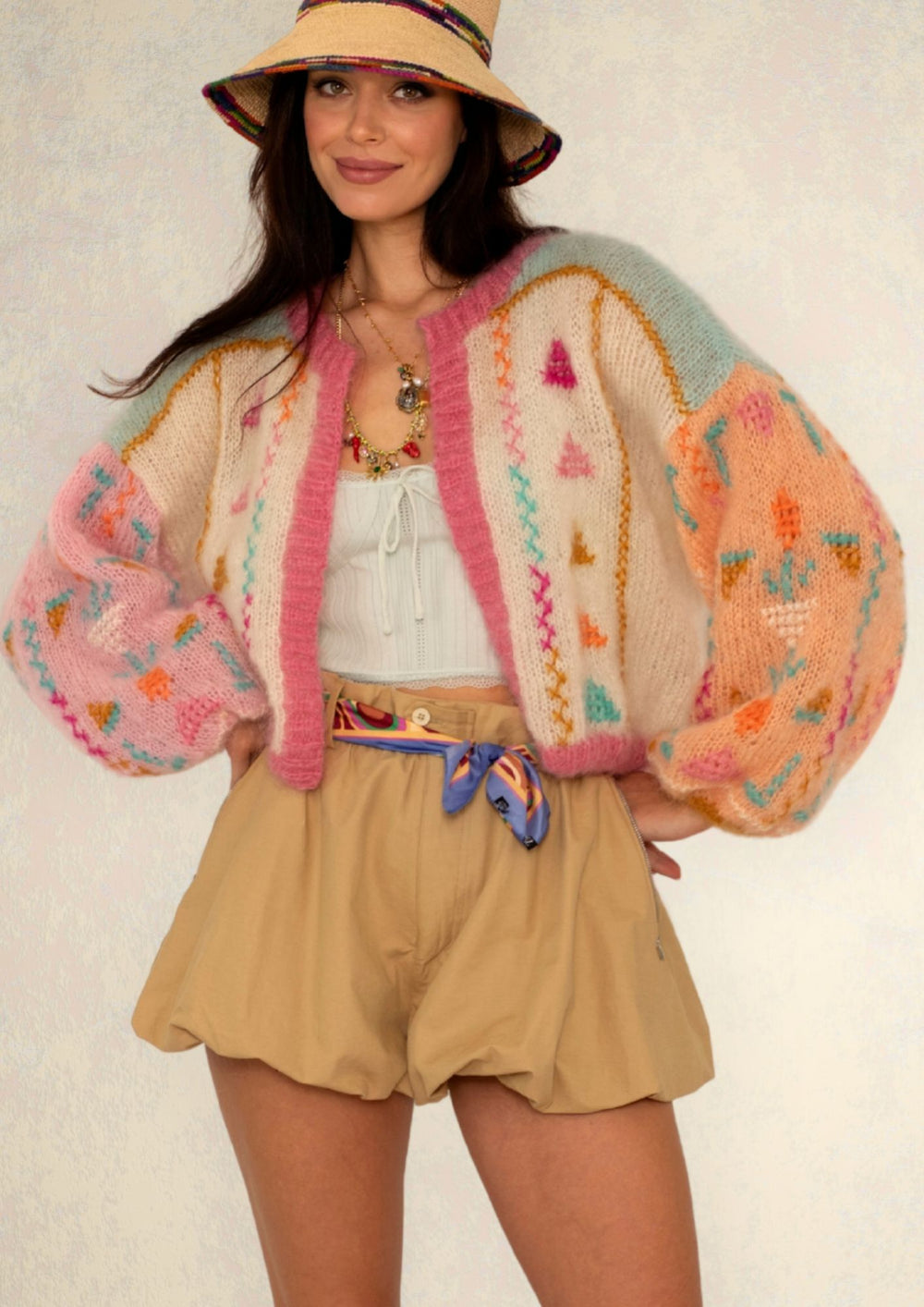 Yuki cross stitch jacket pastel